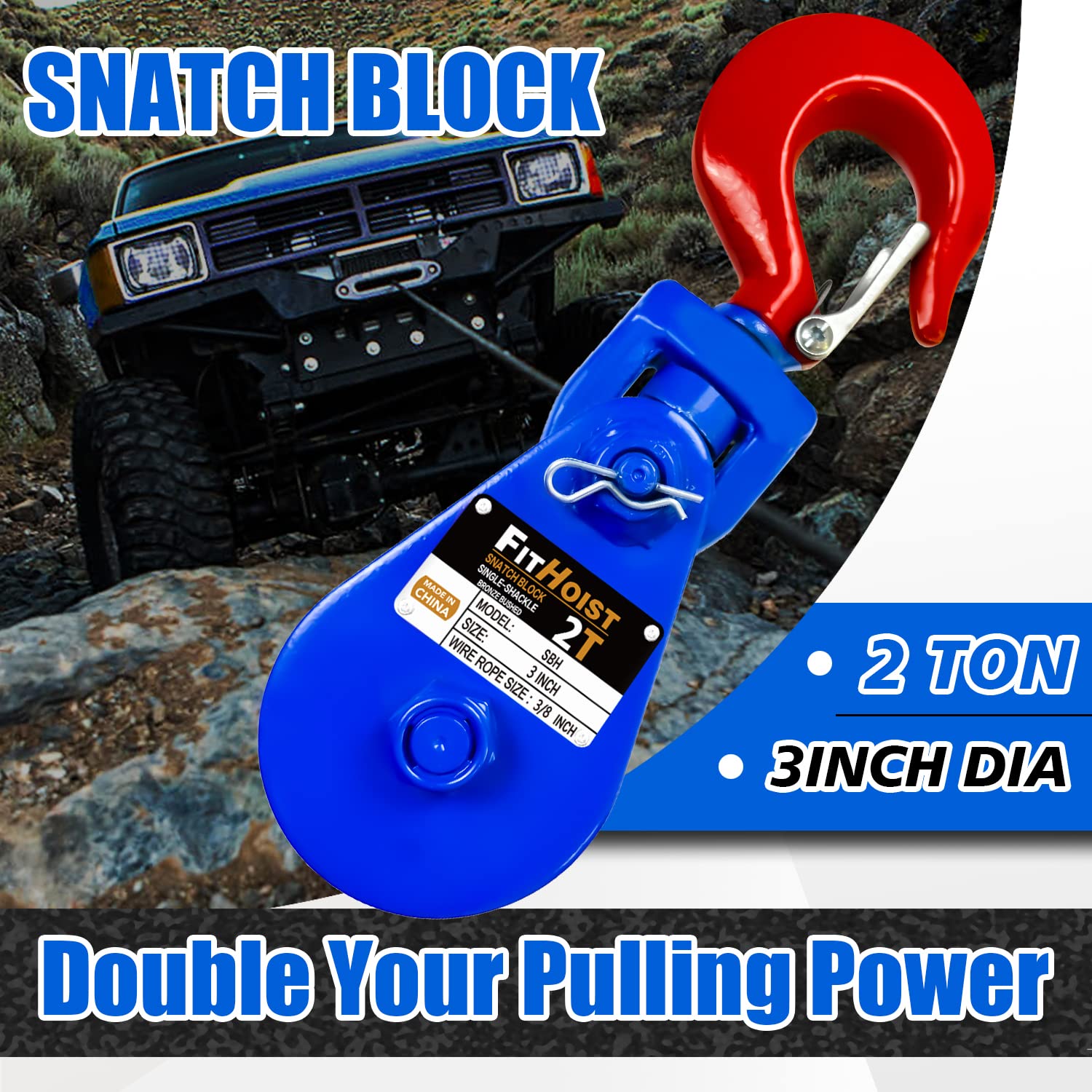 Mua 2 Tons Snatch Block with Hook | 3" Sheave for 3/8" Inch Wire Rope ...