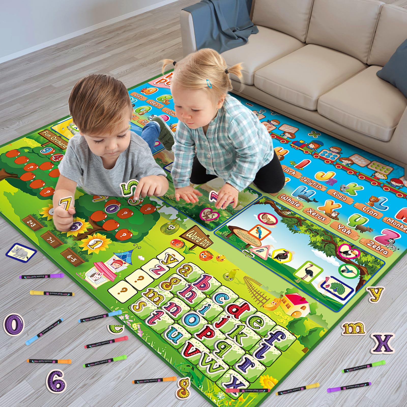 fisca Kids Play Rug for Playroom 59" x 43" Toddler Playmat Carpet ...