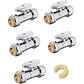 (Pack of 5) EFIELD Push Fit 1/4 Turn Straight Stop Valve Water Shut Off 1/2 Push x 3/8 Inch ...