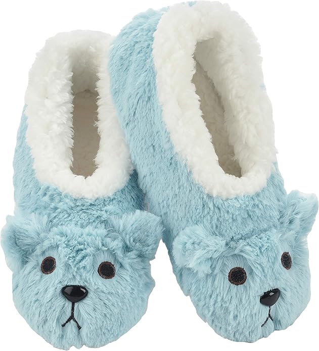 Buy Snoozies Womens Slippers - Blue Bear Fur Animal - Slippers for ...