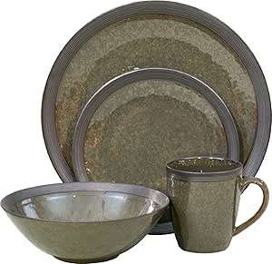 Amazon.com | Sango Omega 16-Piece Stoneware Dinnerware Set, Olive ...