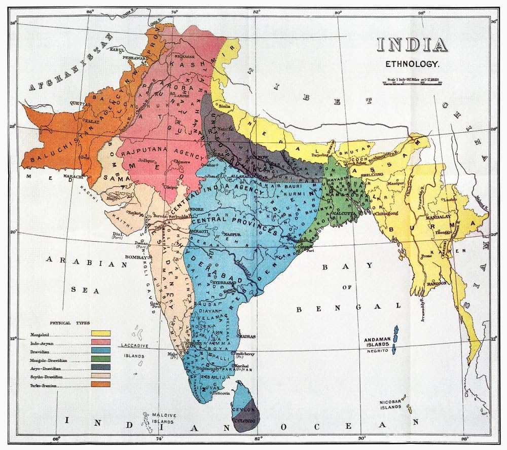 India Map 19Th Century Nmap Of India Depicting The Seven Ethnological ...