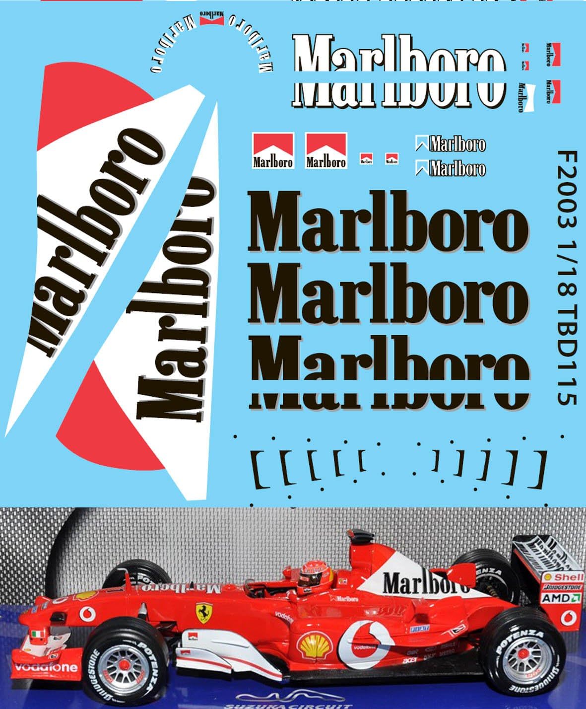1/18 Ferrari F1 F2003 Michael Schumacher Sponsor Decals Decals TB Decal ...