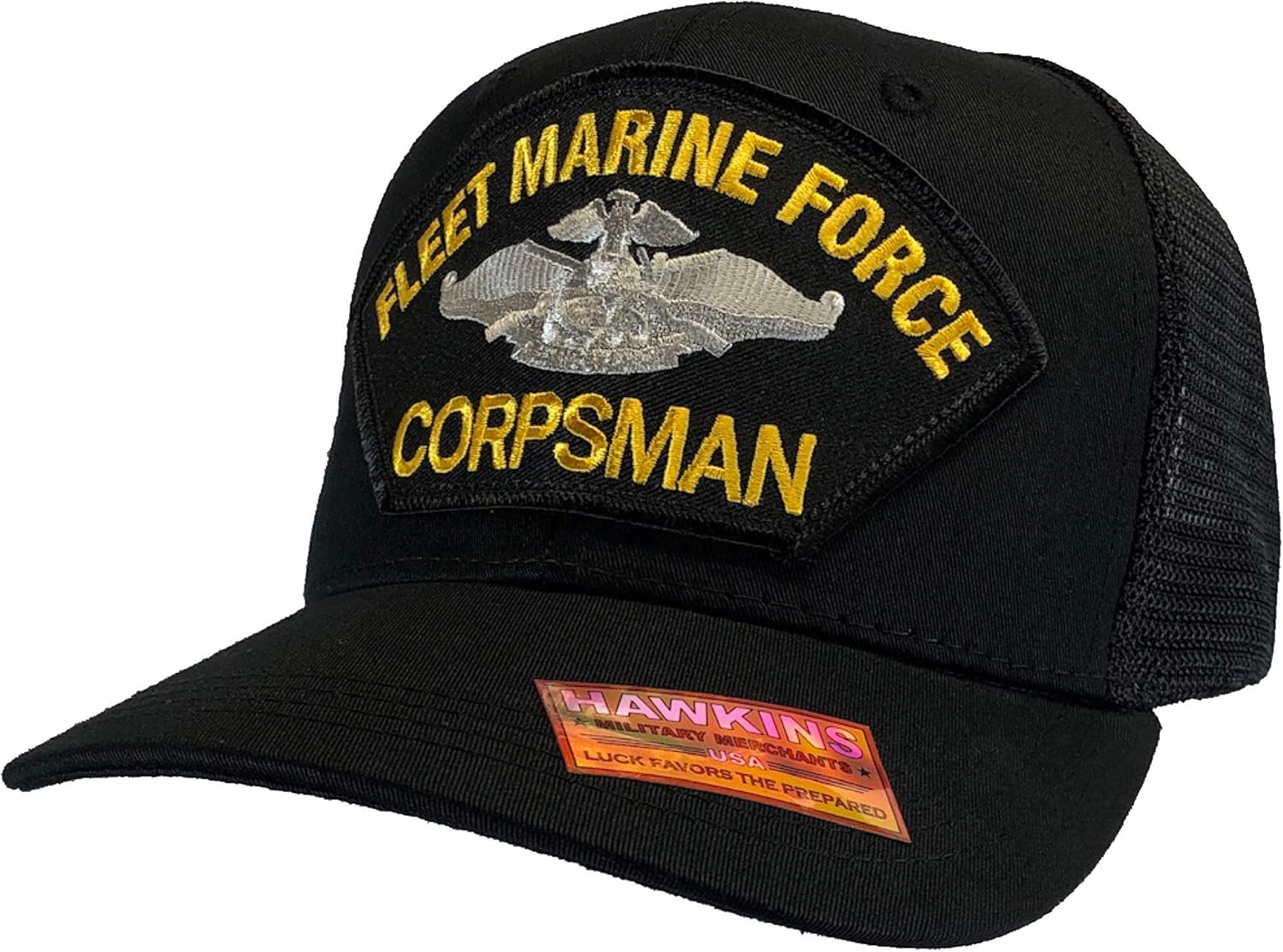 Hawkins Military Navy Corpsman Hat Fleet Marine Force - Black - L ...