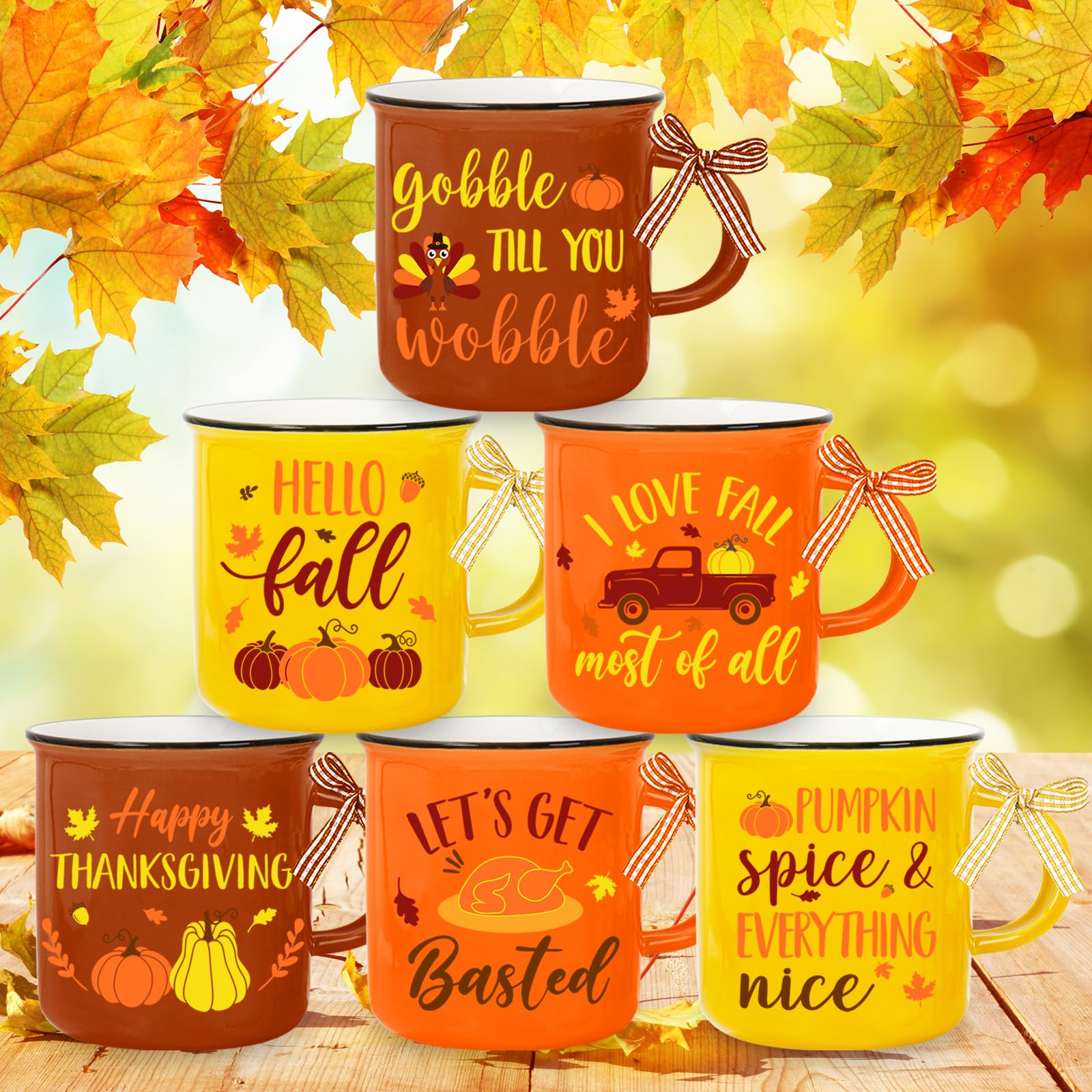Whaline 6Pcs Fall Coffee Mugs Mini Thanksgiving Mugs with Plaid Ribbon ...