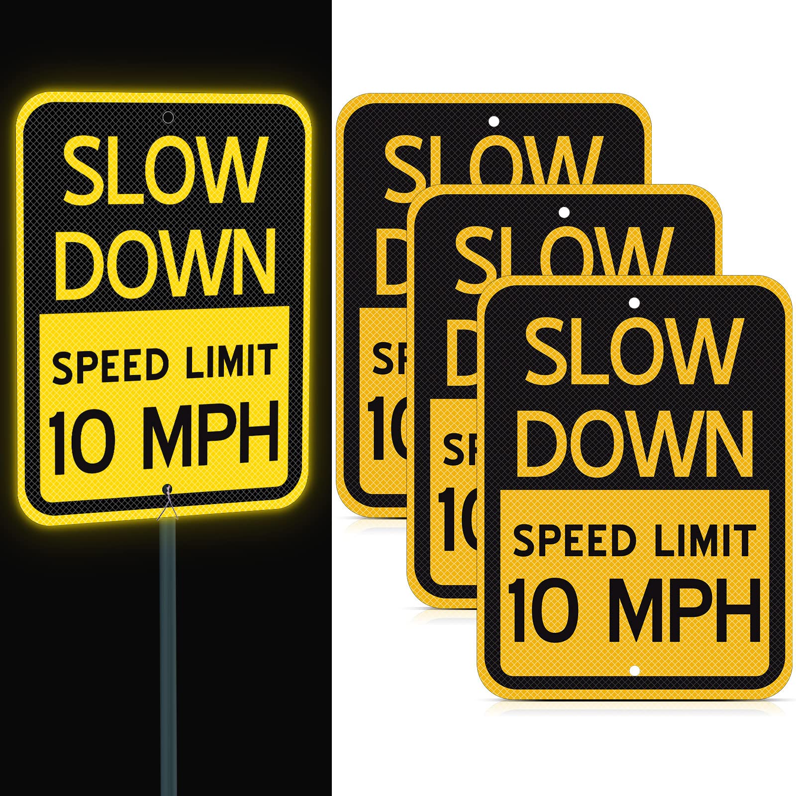 Pelopy 3 Pack 10 MPH Slow Down Speed Limit Sign Reflective 17 x 12 Inch ...