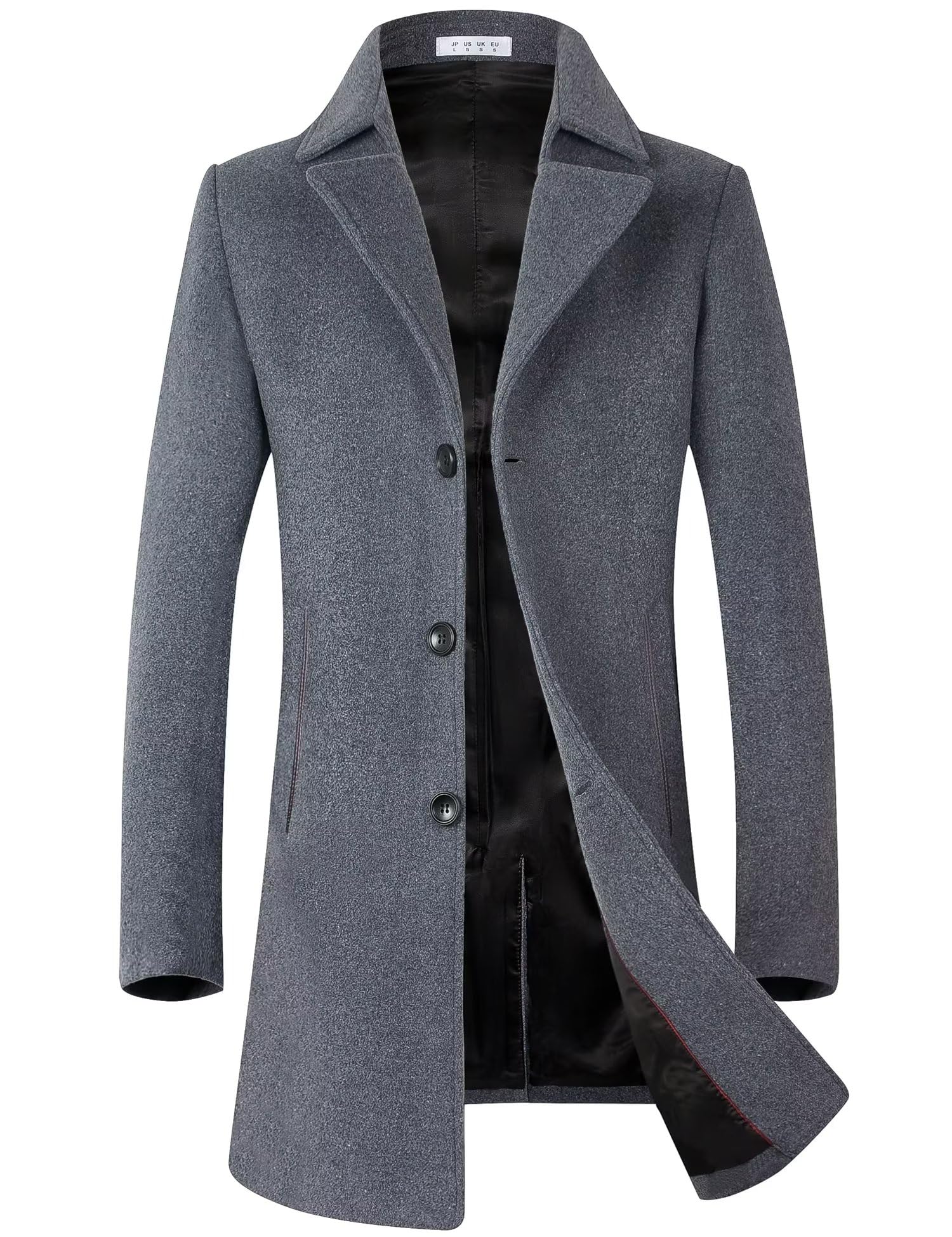 ELETOP Men's Wool Coat Winter Long Trench Coat Classic Business ...