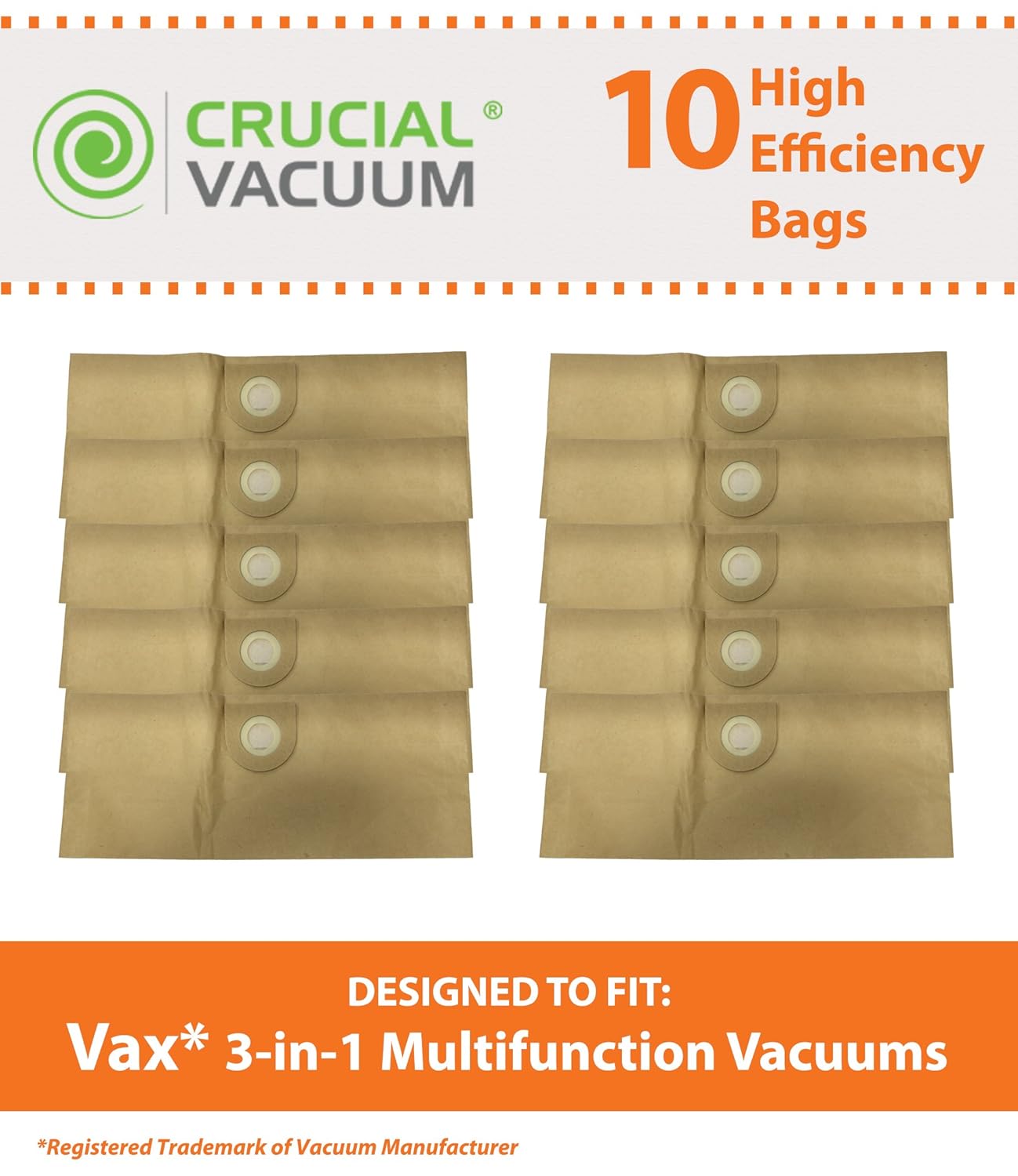 10PK Vax 3-in-1 Multifunction Vacuum Bags for Vax 3-in-1 Multifunction ...