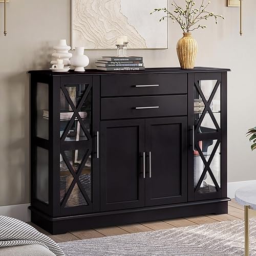 BELLEZE Sideboard Buffet Cabinet, 47 Inch Storage Cabinet Console Table ...