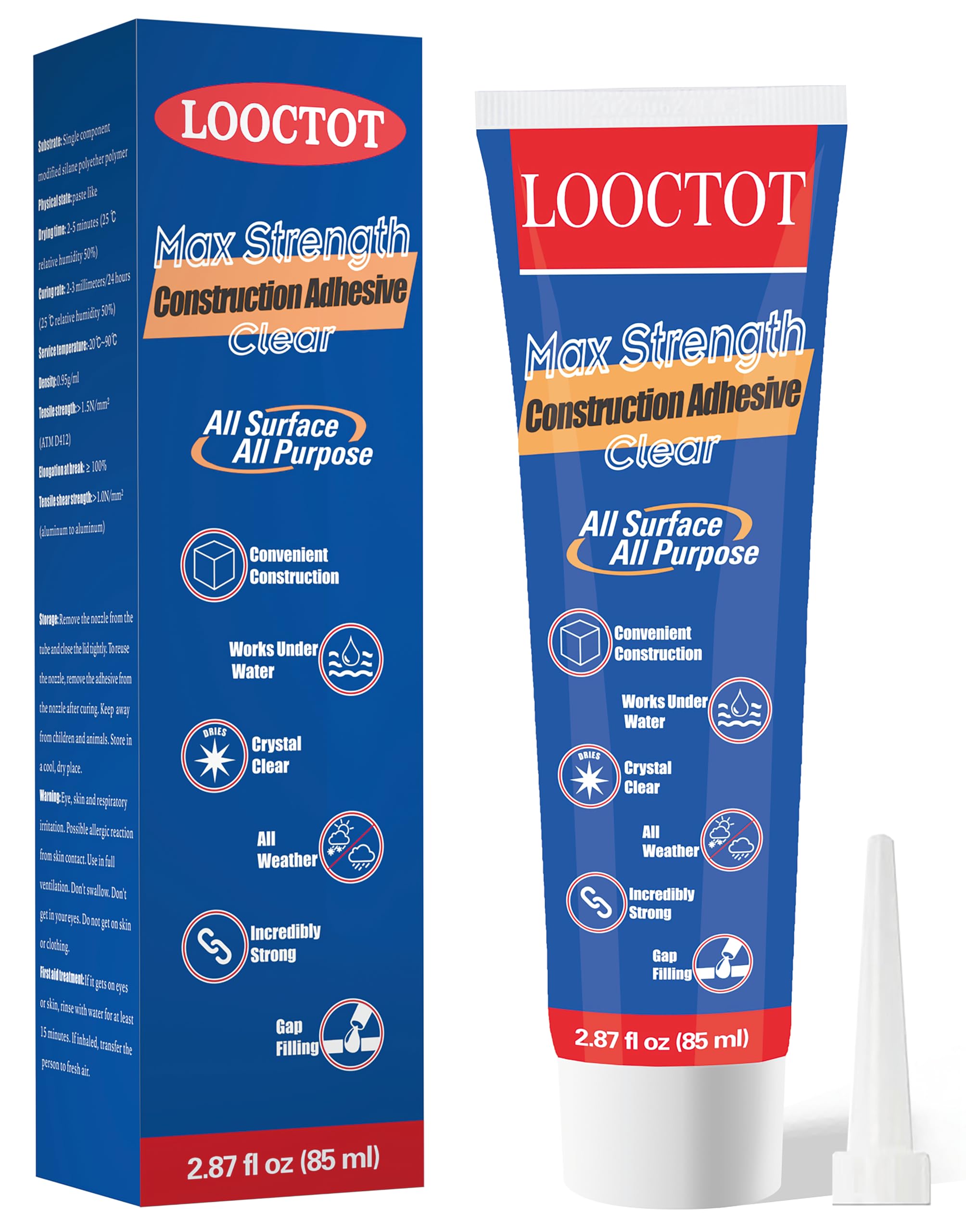 Max Strength Clear Construction Adhesive, 2.87 fl oz (85ml) Cement Glue ...