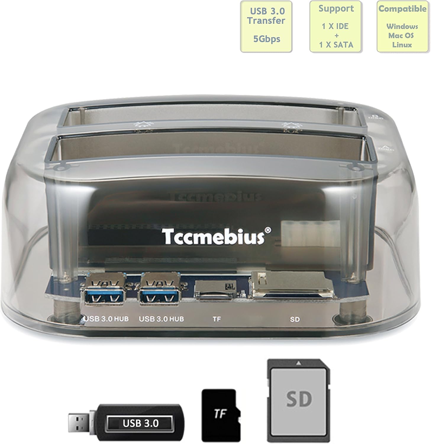 Hard Drive Docking Station, Tccmebius TCC-S865-UK USB 3.0 to SATA IDE Dual Slots External ...