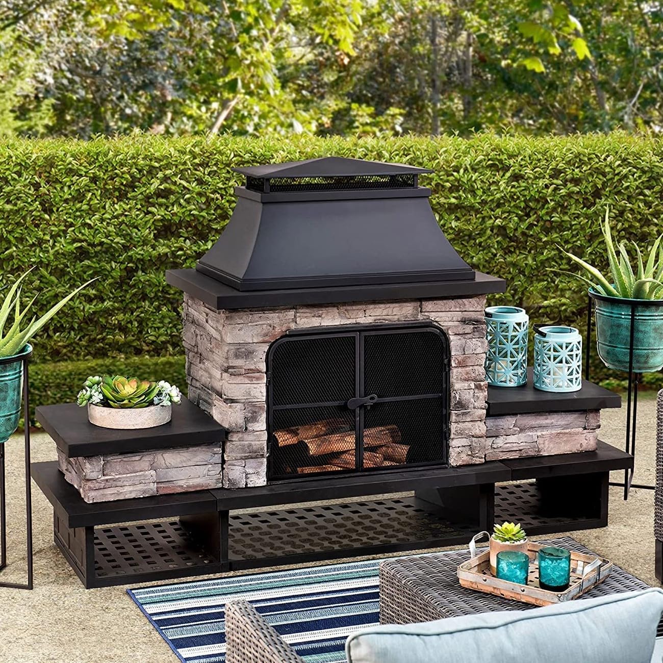 Sunjoy Outdoor Fireplace, Patio Wood Burning Fireplace with Steel ...