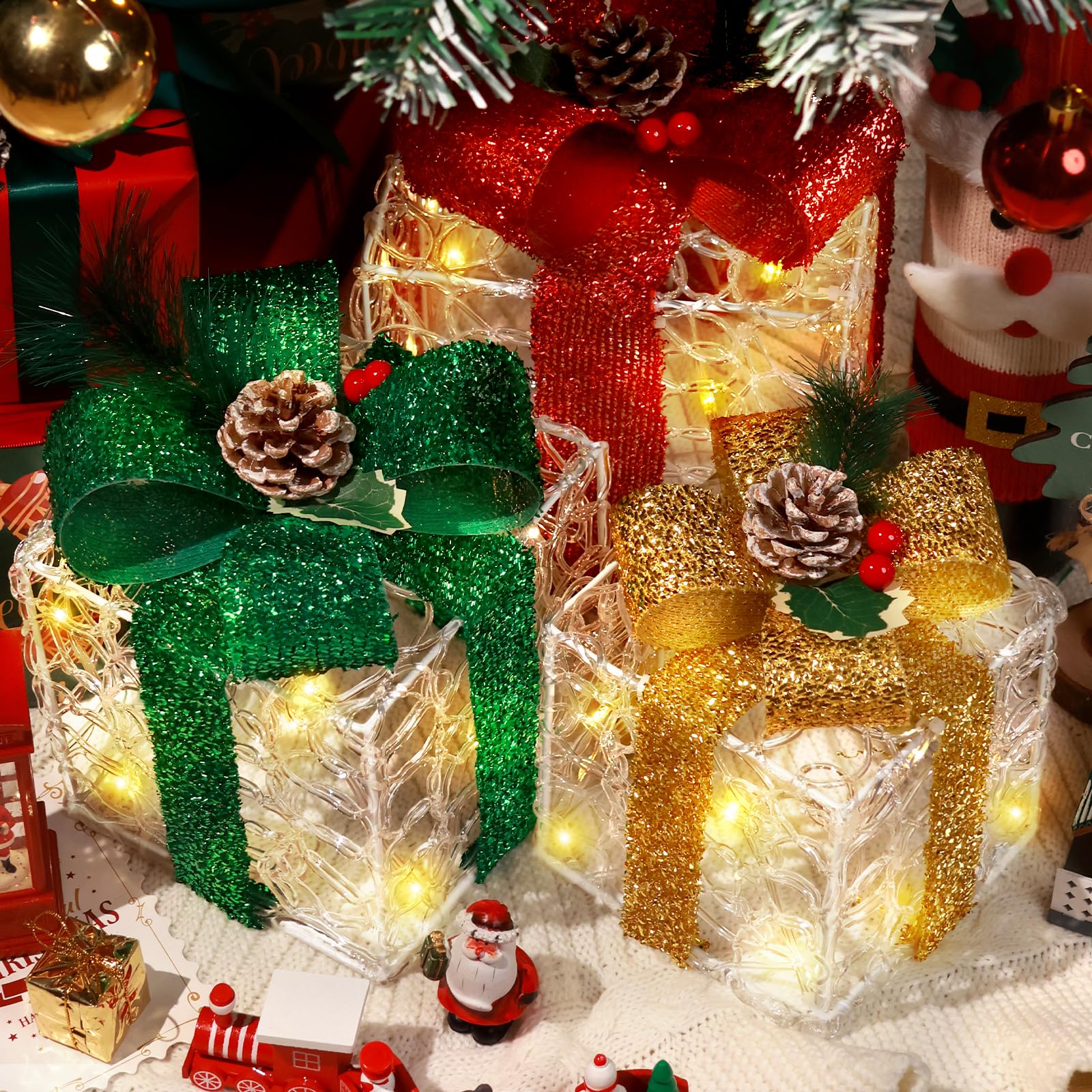 Set of 3 Lighted Gift Boxes Christmas Decorations - Christmas Lighted ...
