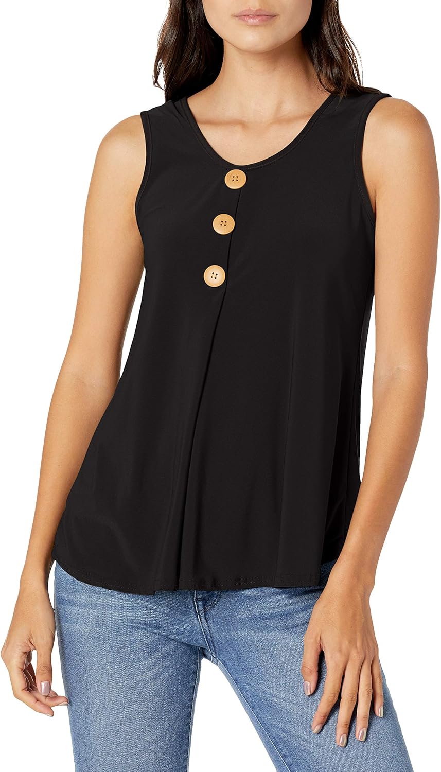 Star Vixen Women's Sleeveless Button Front Flowy Tank Top with Pleated ...