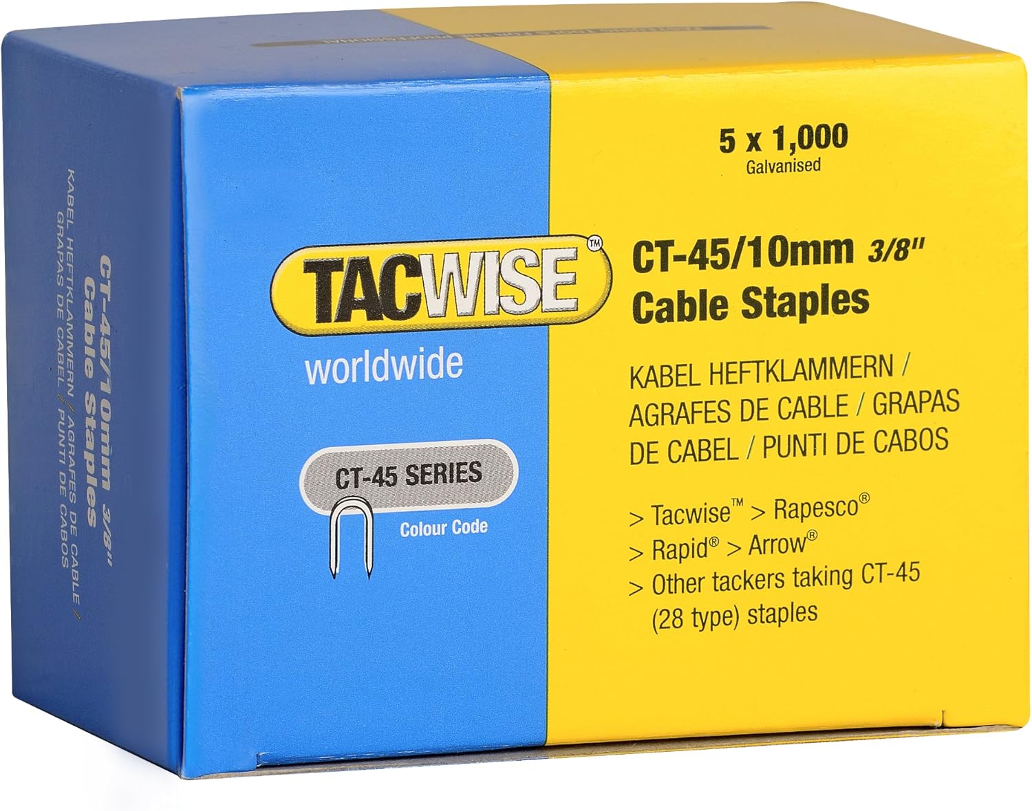 Tacwise CT-45/10mm Cable Tacker Staples 5,000 (5 x 1,000 packs): Amazon ...