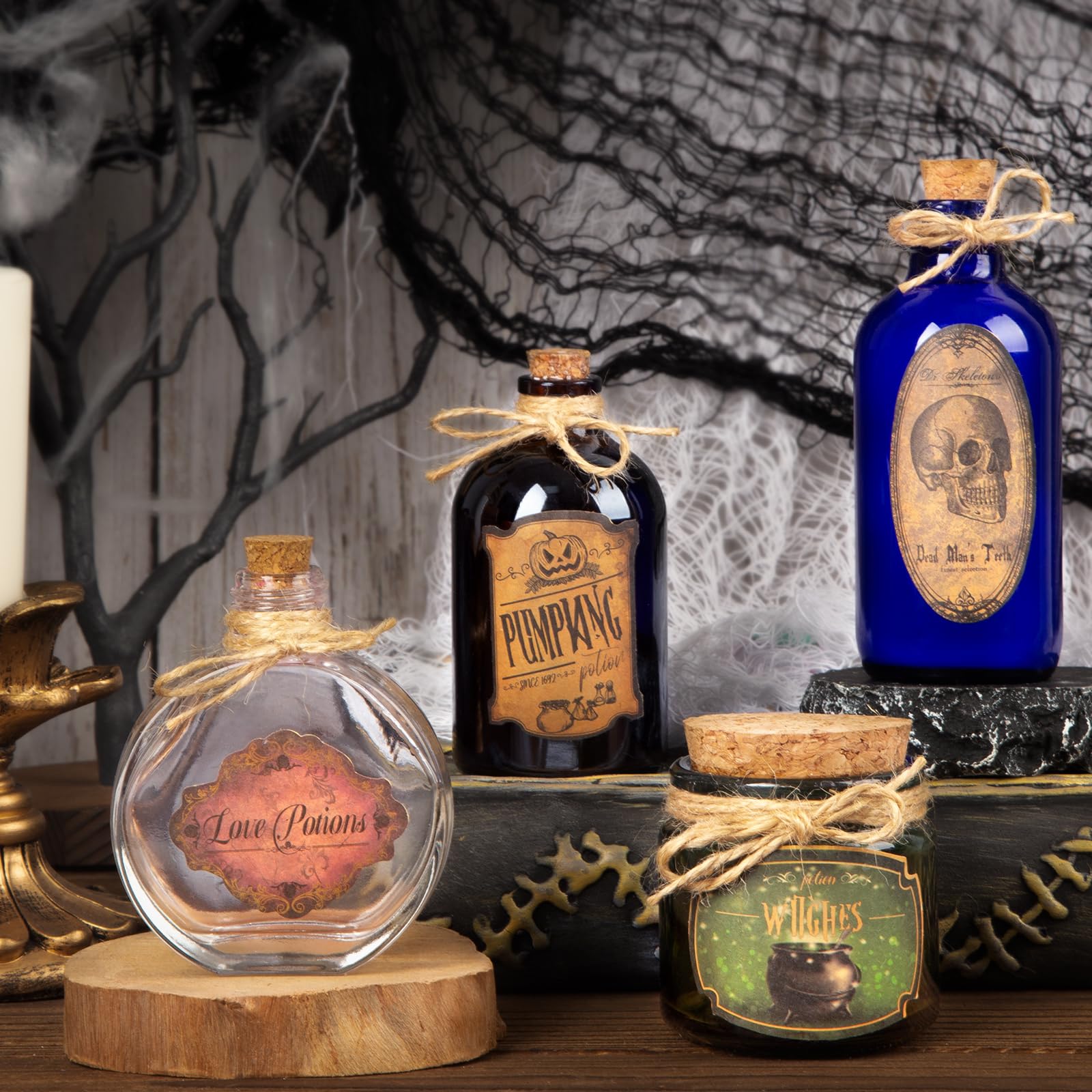 HOHUCRAB Potion Bottles Halloween Decoration, Set of 4 Glass Potion ...