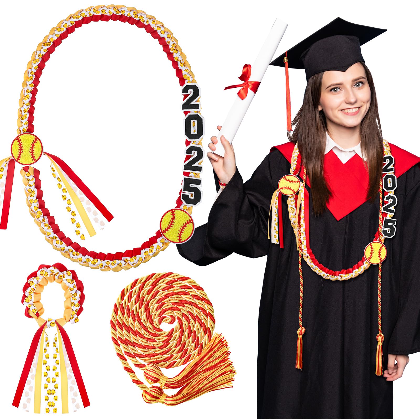FuWeave 3 Pcs Senior Night 2025 Softball Graduation Ribbon Lei with ...