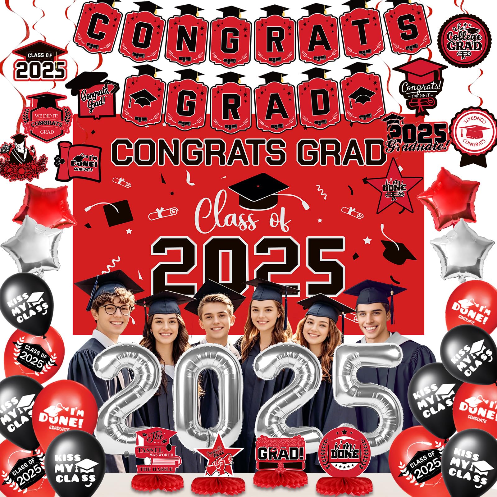 Graduation Decorations 2025, Graduation Decorations Class of 2025, Red ...