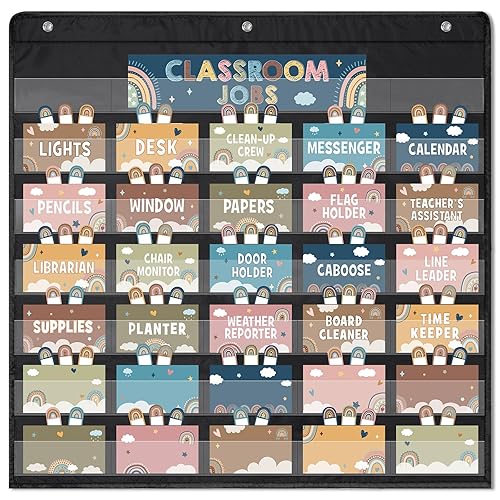 Ragnhild 96 Pieces Boho Rainbow Classroom Jobs Pocket Chart Set Class ...