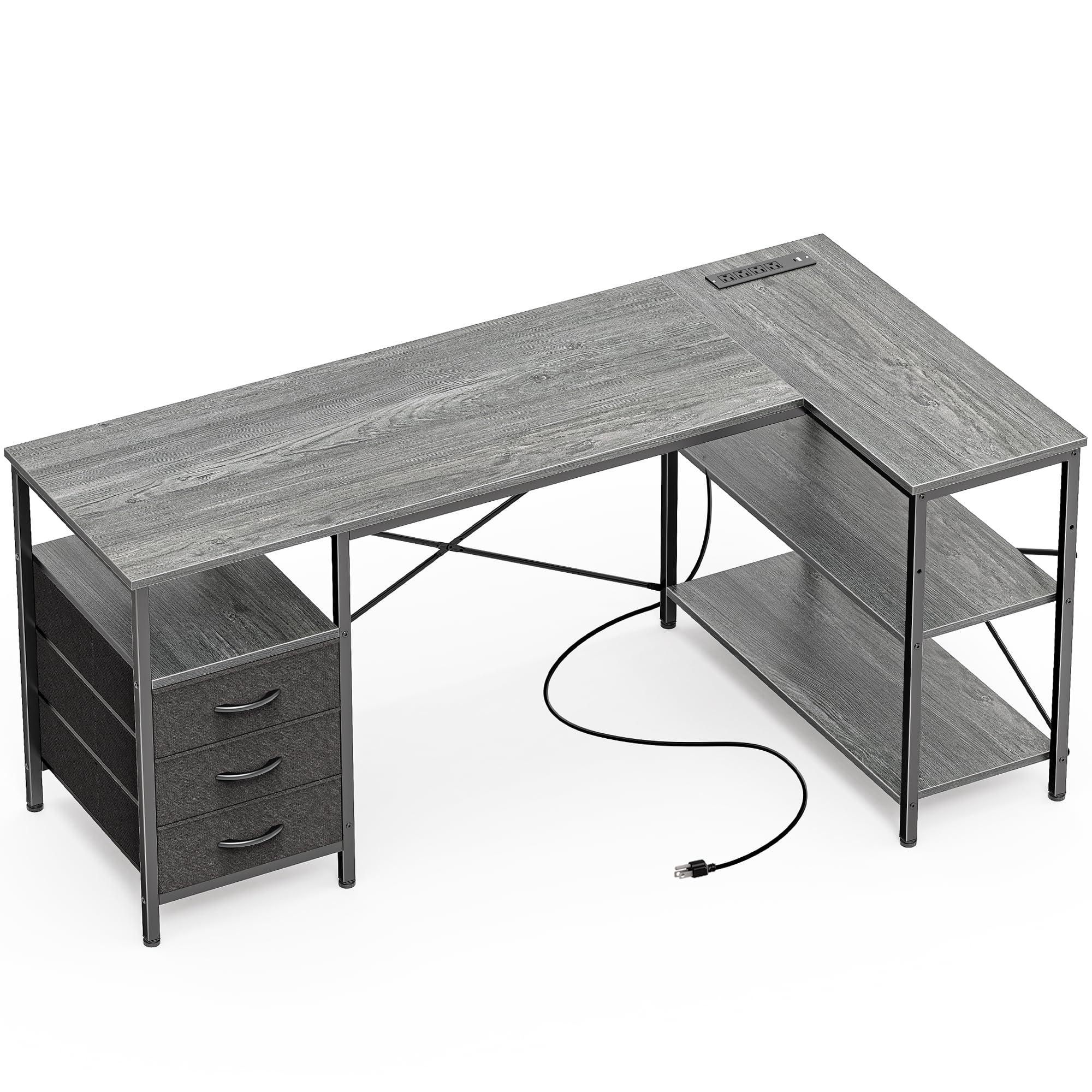 Huuger L Shaped Office Desk with Power Outlets, 55 Inch Computer Desk ...