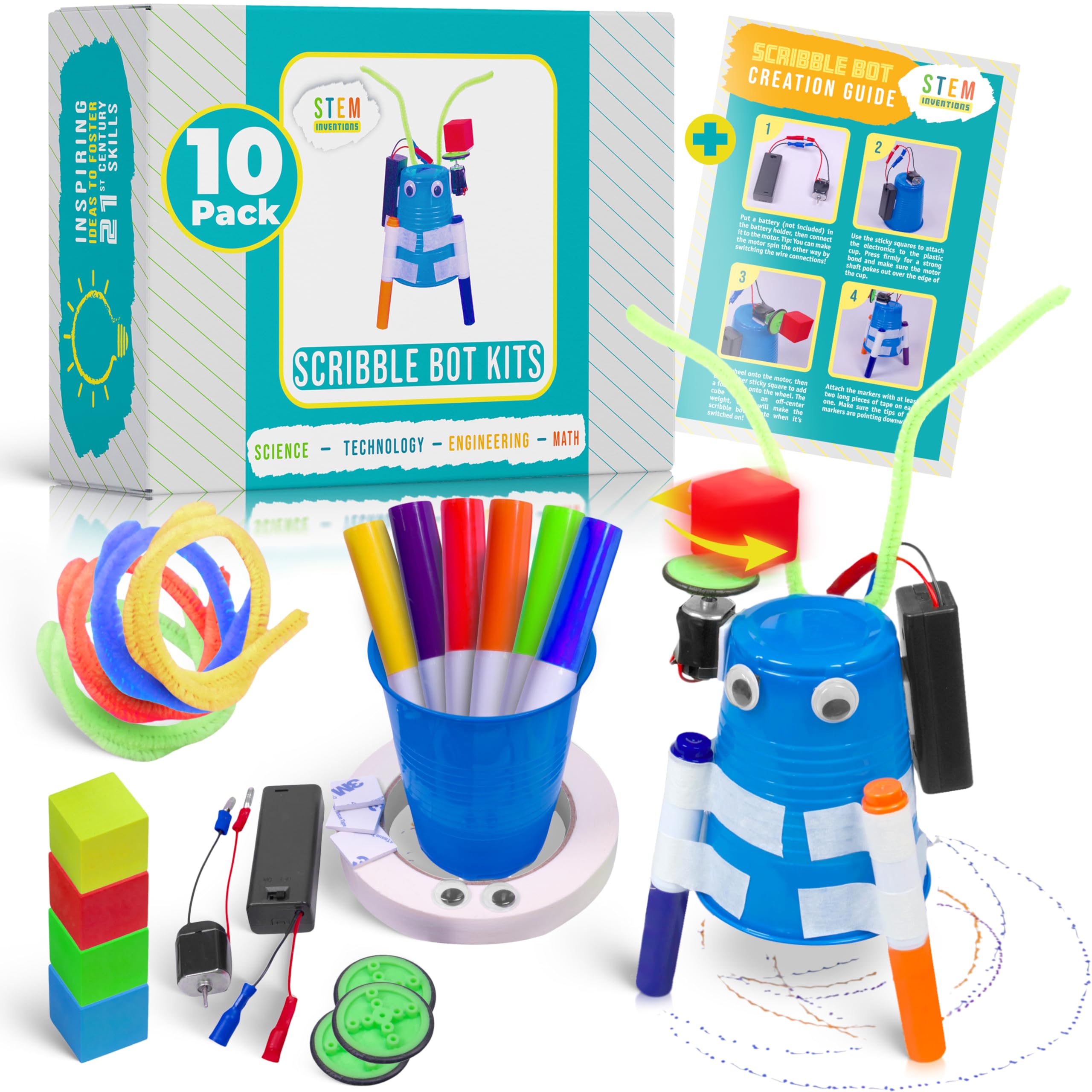 DIY Doodle Scribble Bot Kit – Bulk Pack of 10 Drawing Motorized Doodle ...