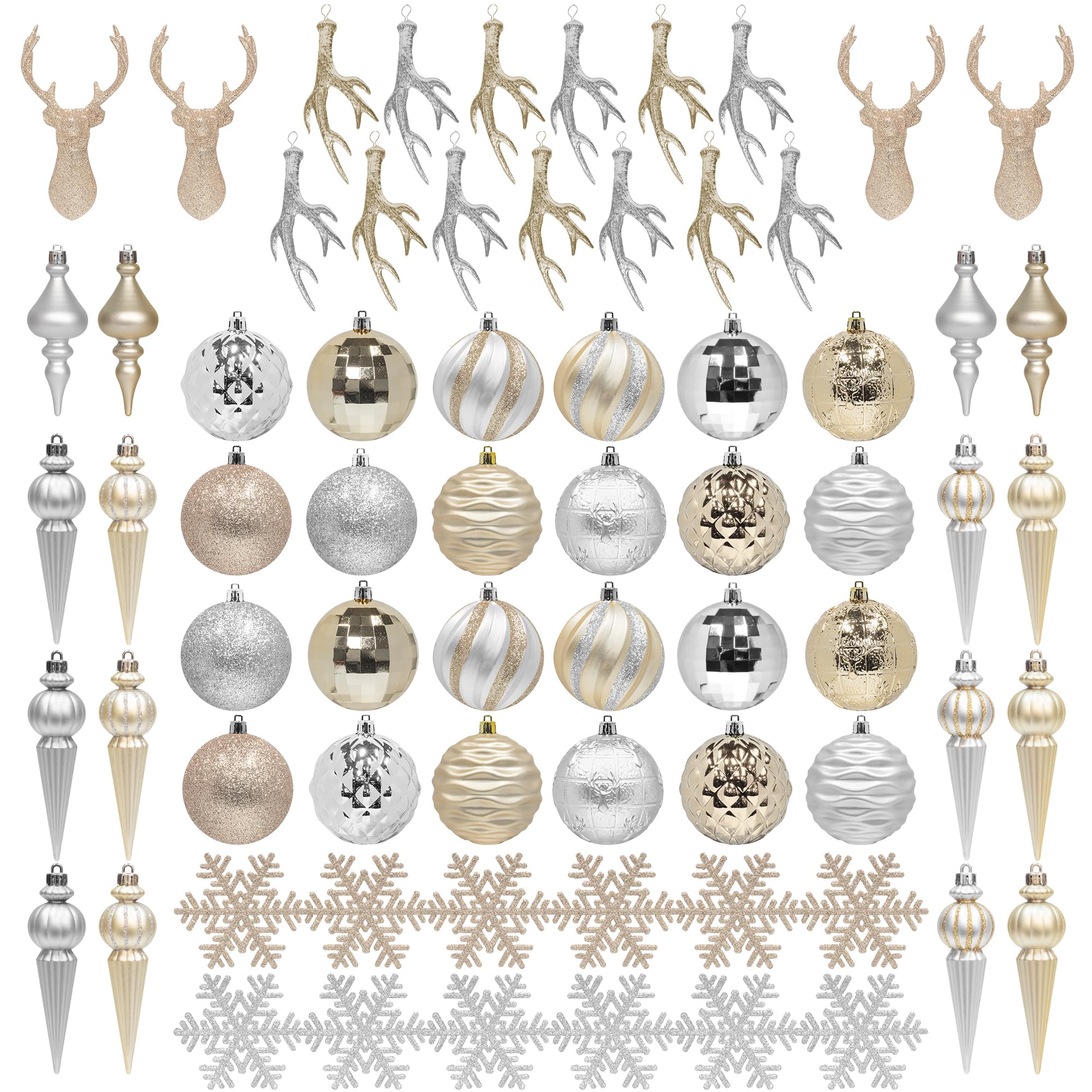 KI Store Christmas Tree Decoration Set Silver and Champagne Gold 69pcs ...