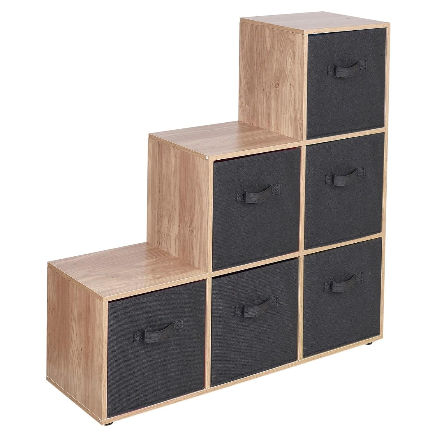 URBNLIVING 6 Cube Oak Step Storage Shelf Unit & 6 Black Drawers: Amazon ...