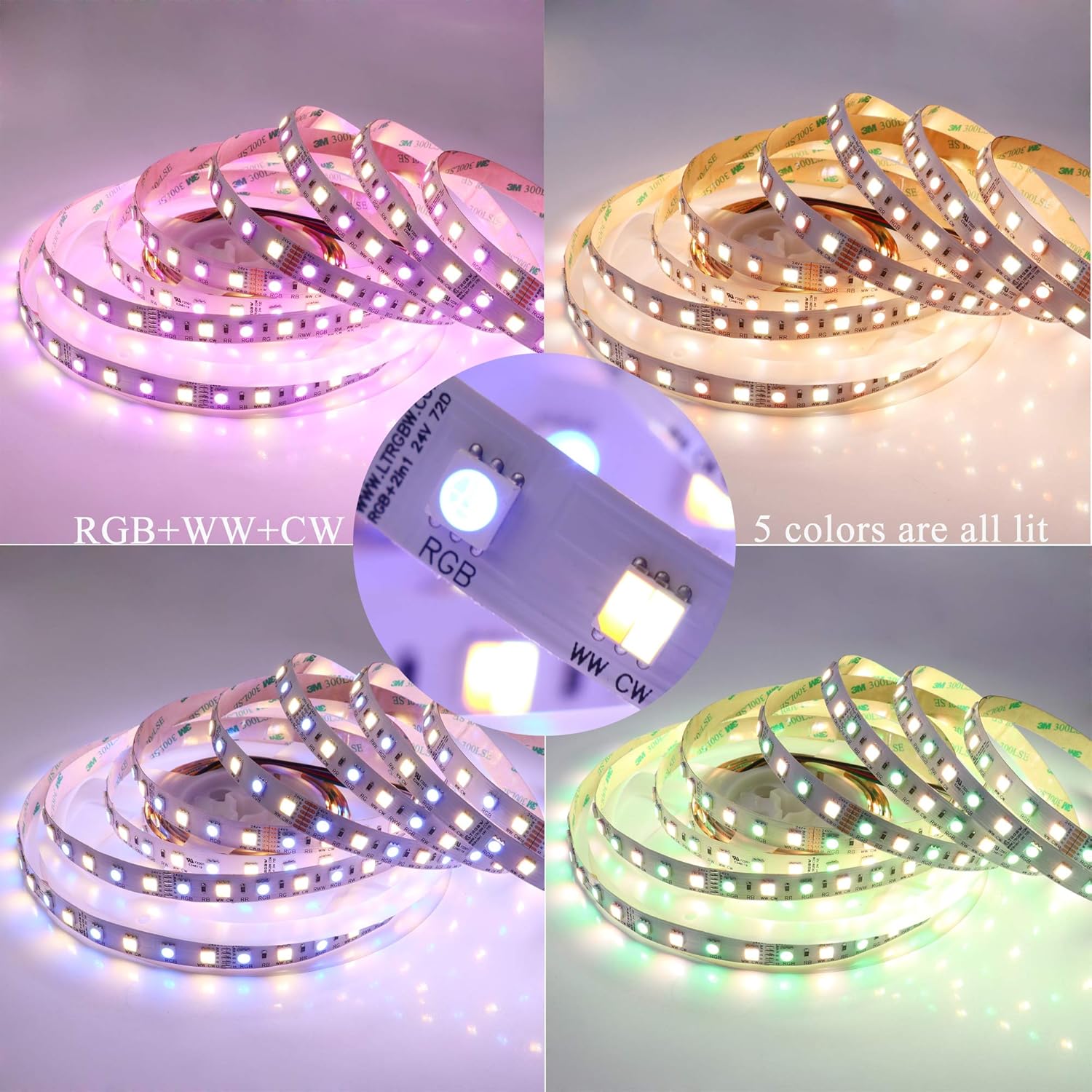 LTRGBW 5050 RGB+Tunable White Color 360 LEDs 24V RGB+CW-WW 5 Colors LED ...