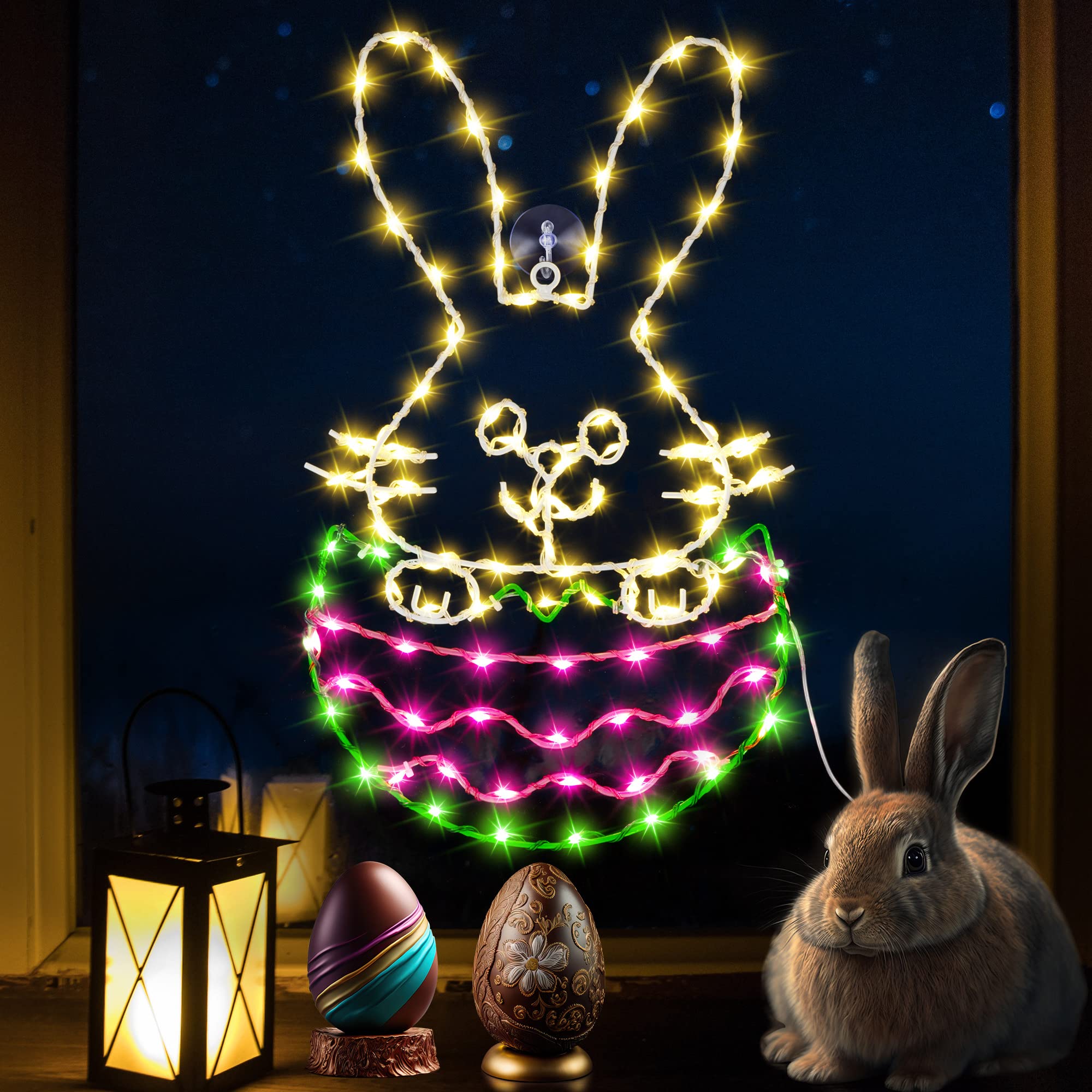 Hiboom 16" Easter Egg Bunny Window Lights, Easter Silhouette Light ...