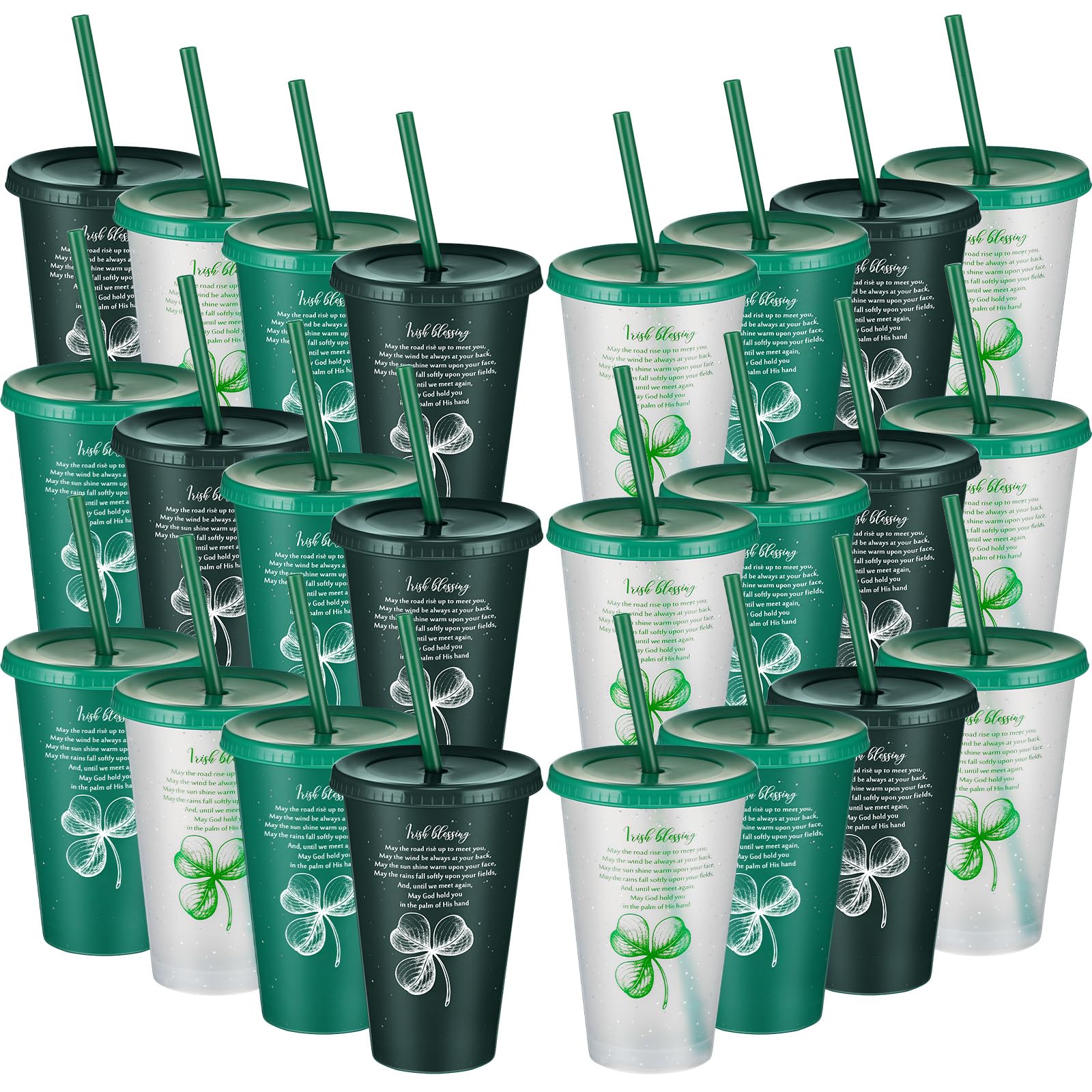 Ziliny 24 Pcs St. Patrick's Day Cups Shamrock Tumblers with Lids and ...