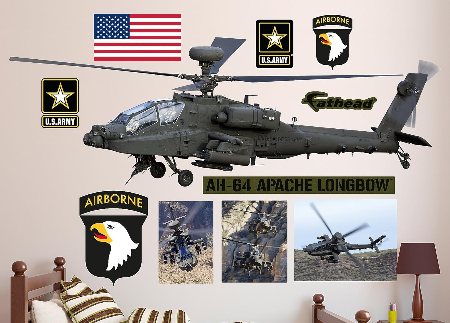 Amazon.com: FATHEAD AH-64 Apache Longbow Helicopter Real Decals: Home ...
