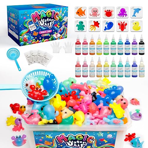Kiditos Magic Water Elf Toy Kit–Squishies for Kids, 20 Gels & 10 Molds ...