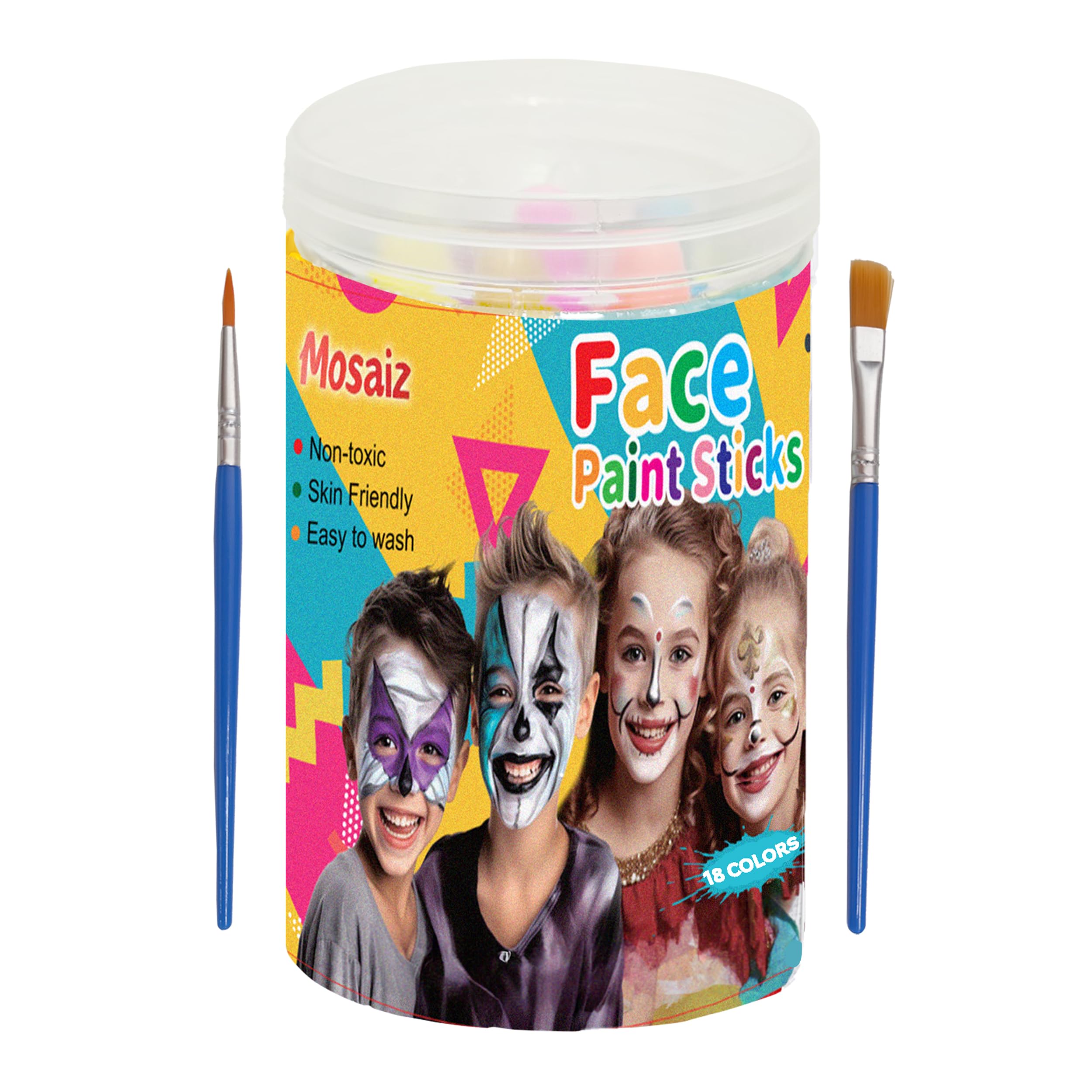 Mosaiz Face Paint Kits for Kids, 18 Colors Water Based Face Paint Kit ...