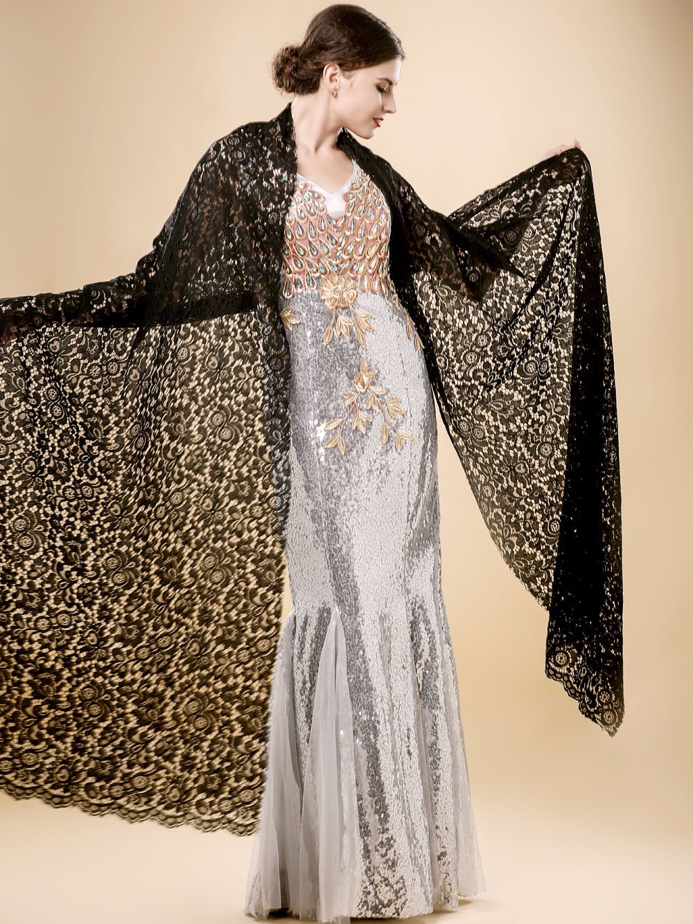 Yean Women Lace Wraps Lightweight Shawl Evening Dress Scarf Spring ...