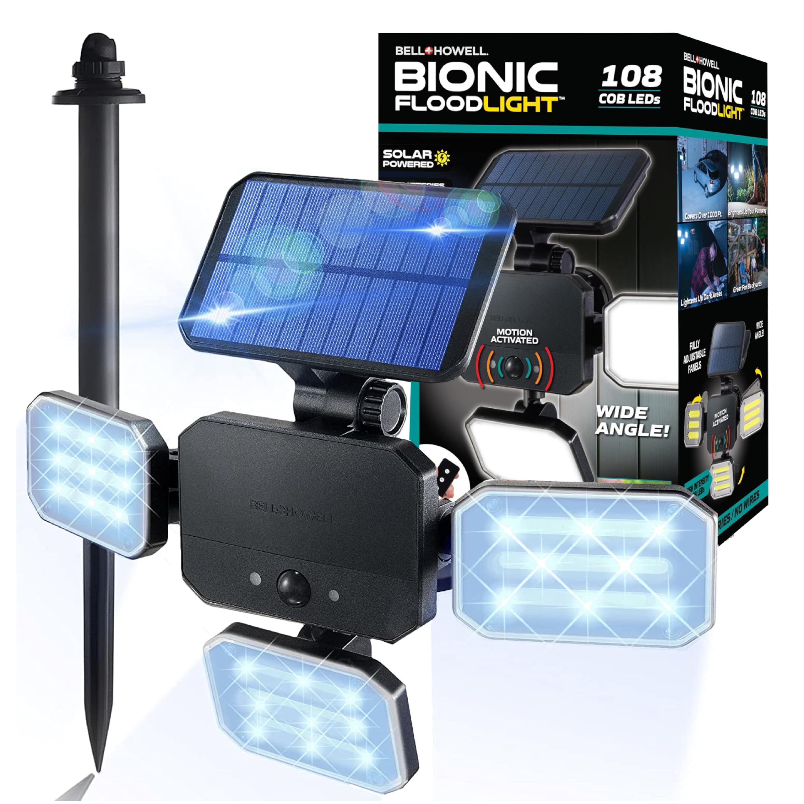Bell+Howell Bionic Flood Light ASON TV, Solar Lights Outdoor Waterproof ...