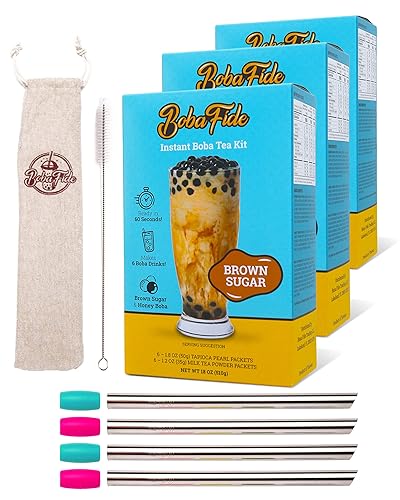 BOBA FIDE Instant Boba Milk Tea Kit 18 Pack - Chewy Brown Sugar Boba ...