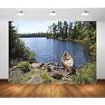 Amazon.com : BELECO 15x8ft Fabric Forest Lake Fisherman's Canoe ...
