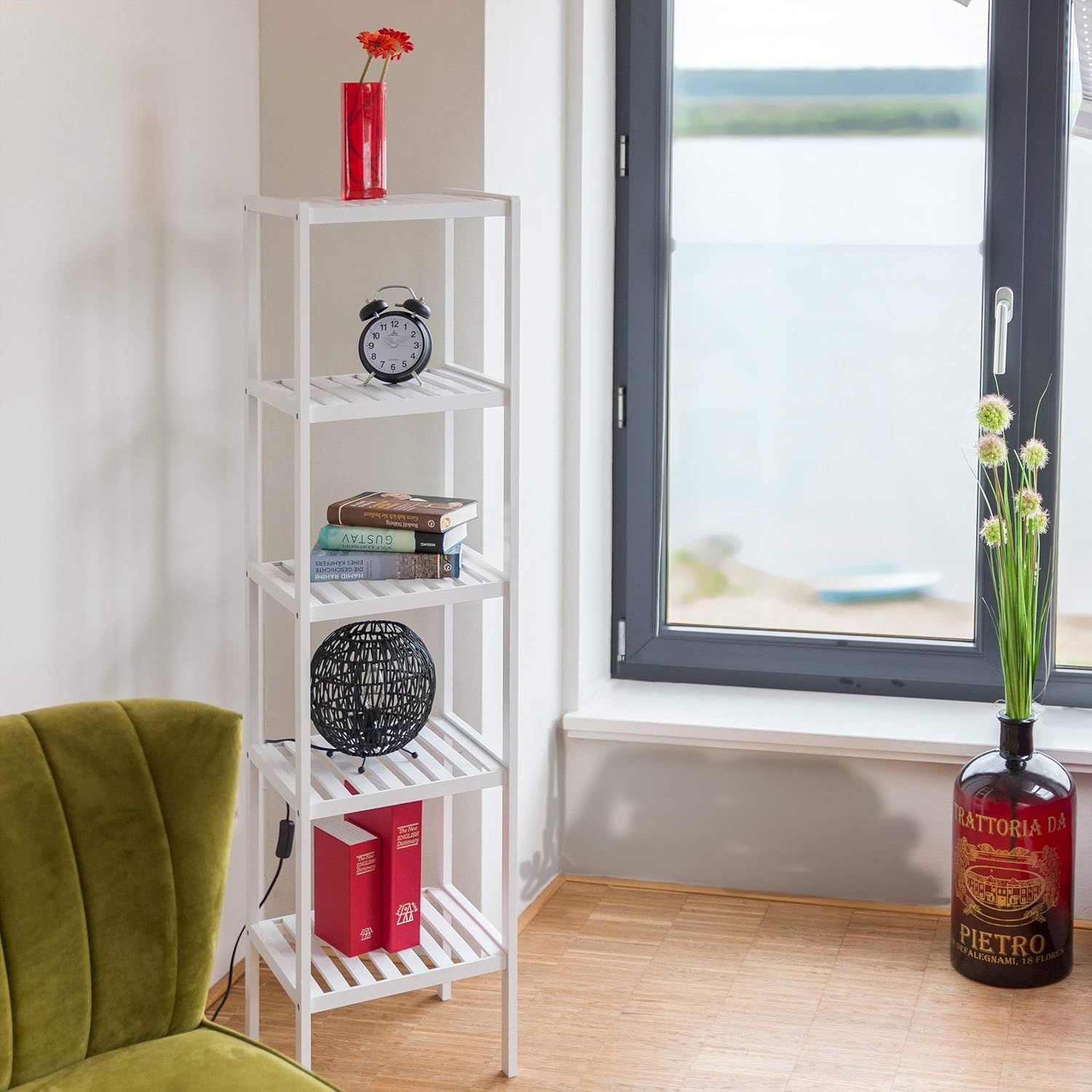 Relaxdays Bamboo Bath Rack with 5, HxWxD: 139.5 x 34.5 x 33 cm, Tall ...