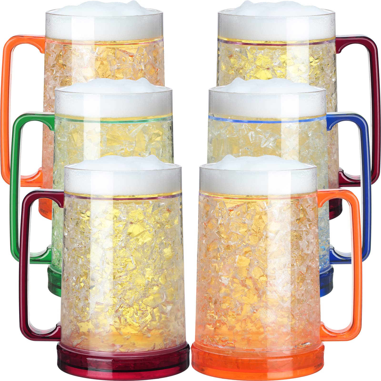 Eccliy 6 Pcs Freezer Beer Mugs with Gel, 16oz Double Wall Insulated Mug ...