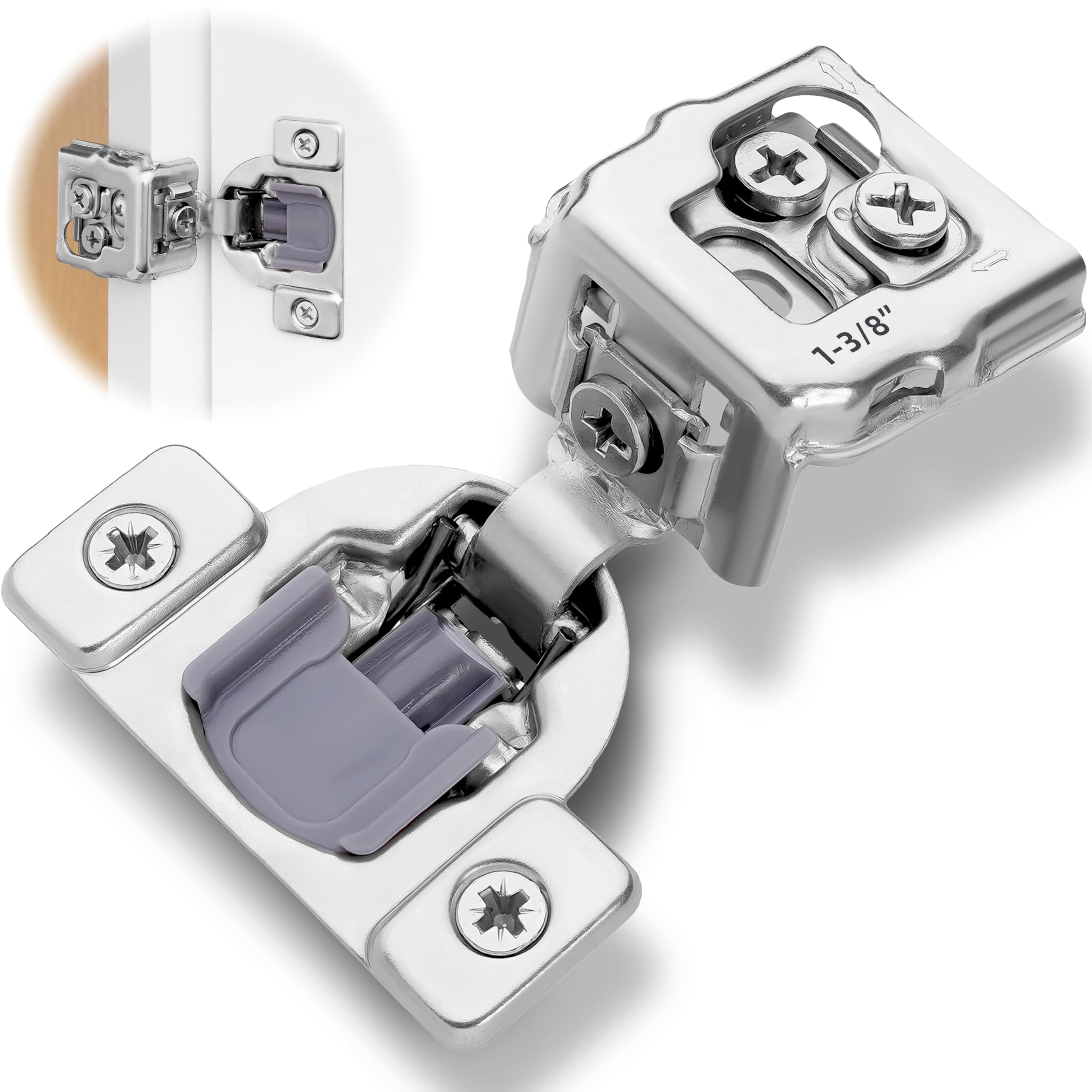 DecoBasics 60 Pack 1-3/8" Overlay Soft Close Cabinet Hinges for Kitchen Cabinets -Satin Nickel ...