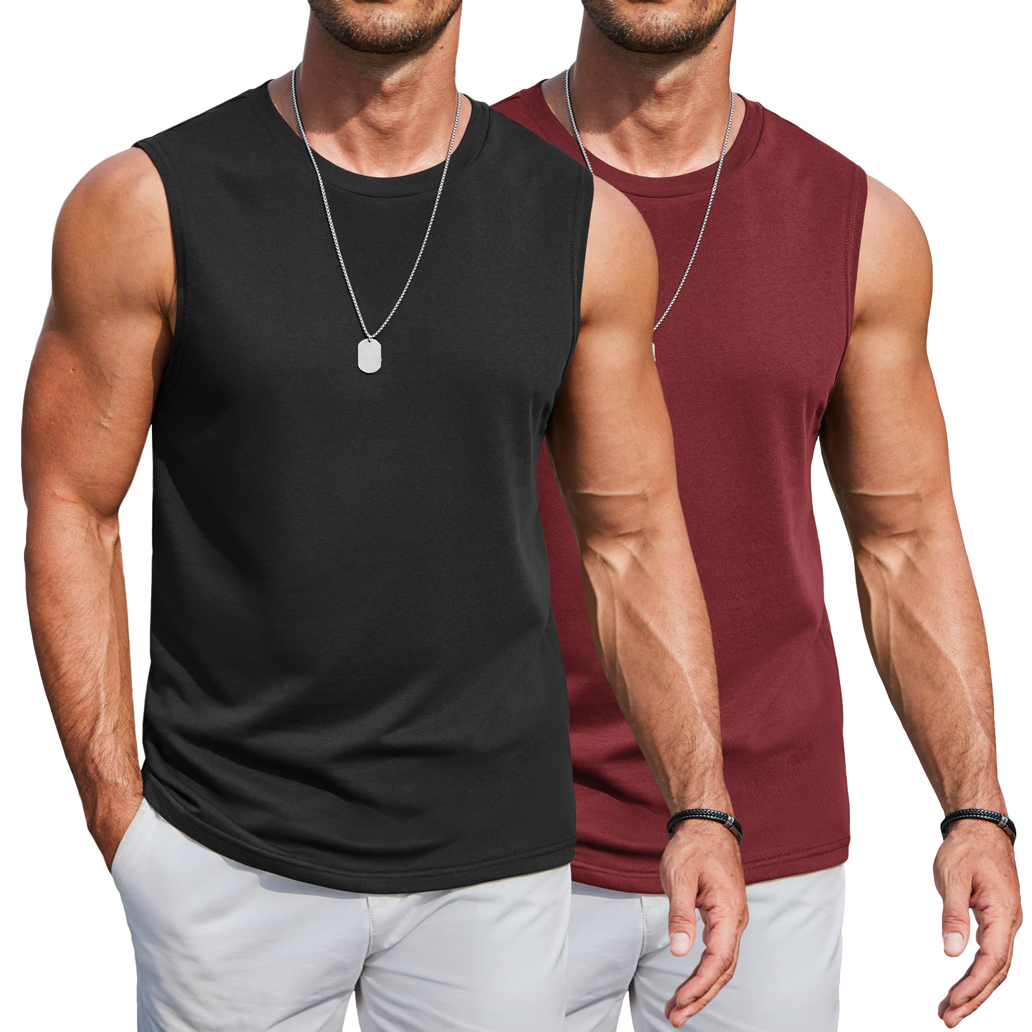 COOFANDY Mens Cotton Sleeveless Muscle T Shirts Training Runningtank Top 2 Pack Plain Gym Tank ...