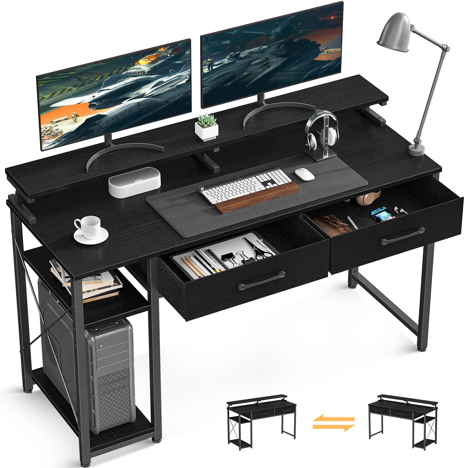 ODK Computer Desk With Drawers, 48 Inch Office Desk With Storage ...