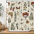 Amazon.com: Voshin Vintage Mushroom Shower Curtain Botanical Mushroom Fern Forest Plants Fabric ...
