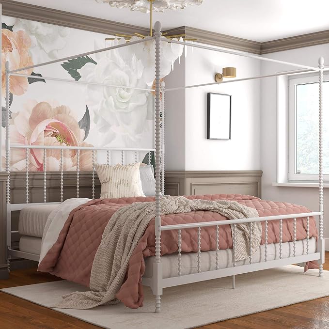 DHP Jenny Lind Metal Canopy Bed 4 Post King Size Frame White Amazon DHP Jenny Lind Metal Canopy Bed 4 Post King Size Frame White Amazon