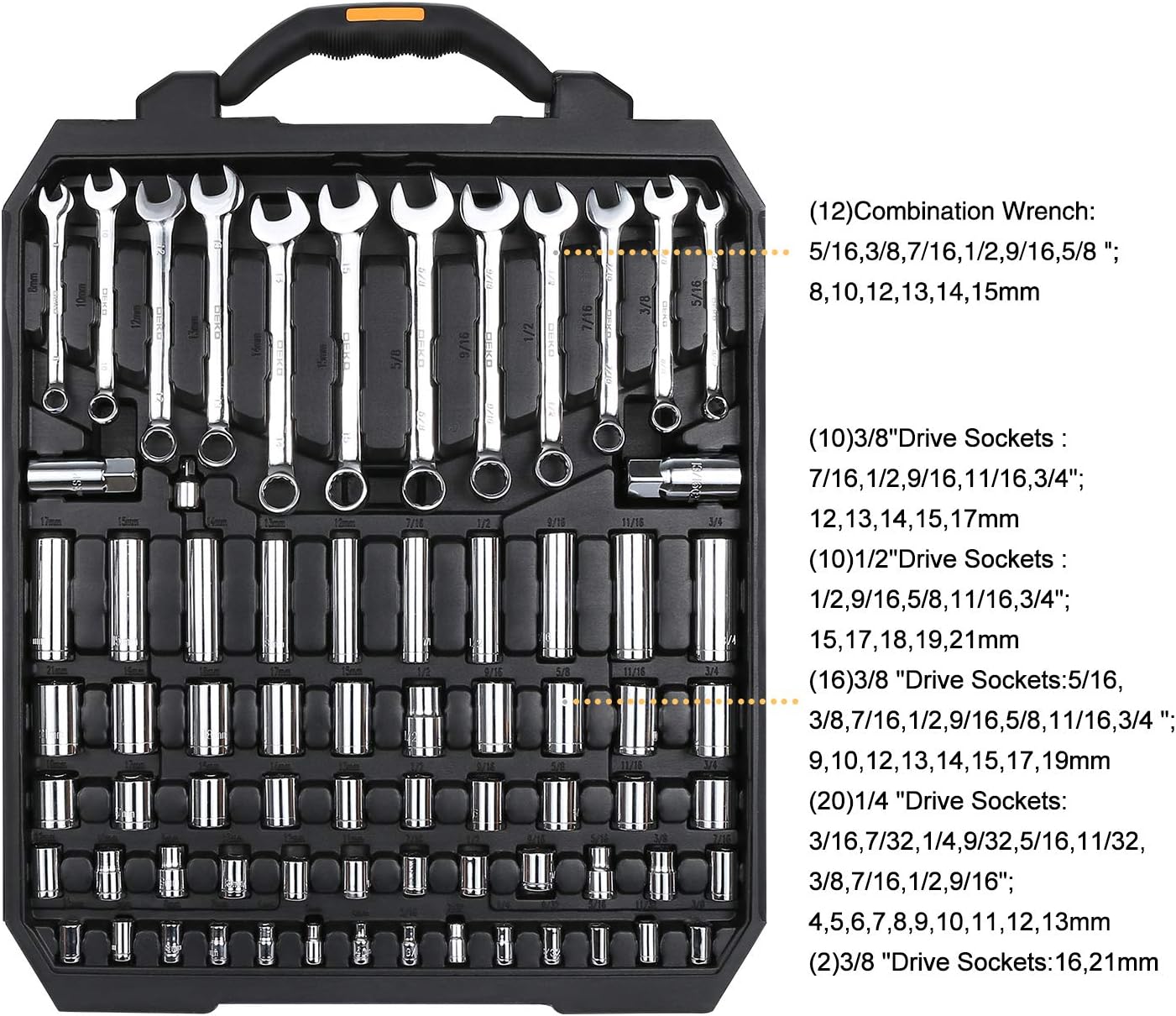 DEKO 192 Piece Socket Wrench Auto Repair Tool Combination Package Mixed ...
