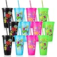 Amazon.com | Ovveroche 12 Pcs 90s Party Cups with Lids and Straws, 24OZ ...