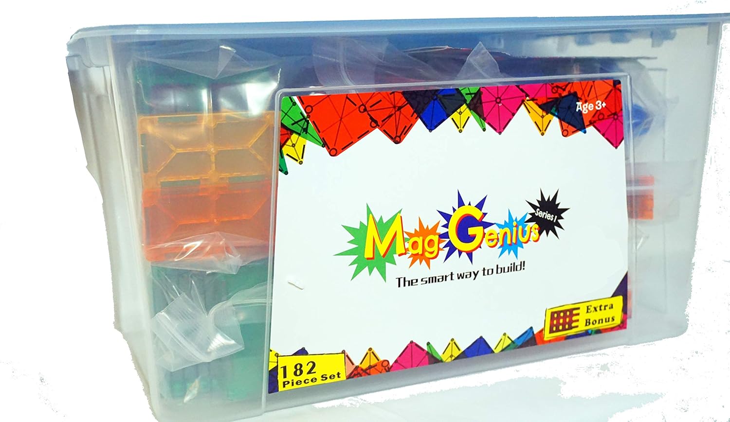 Mag-Genius Magnetic 182 Piece Building Mega Set Multi-Colored Magnet ...