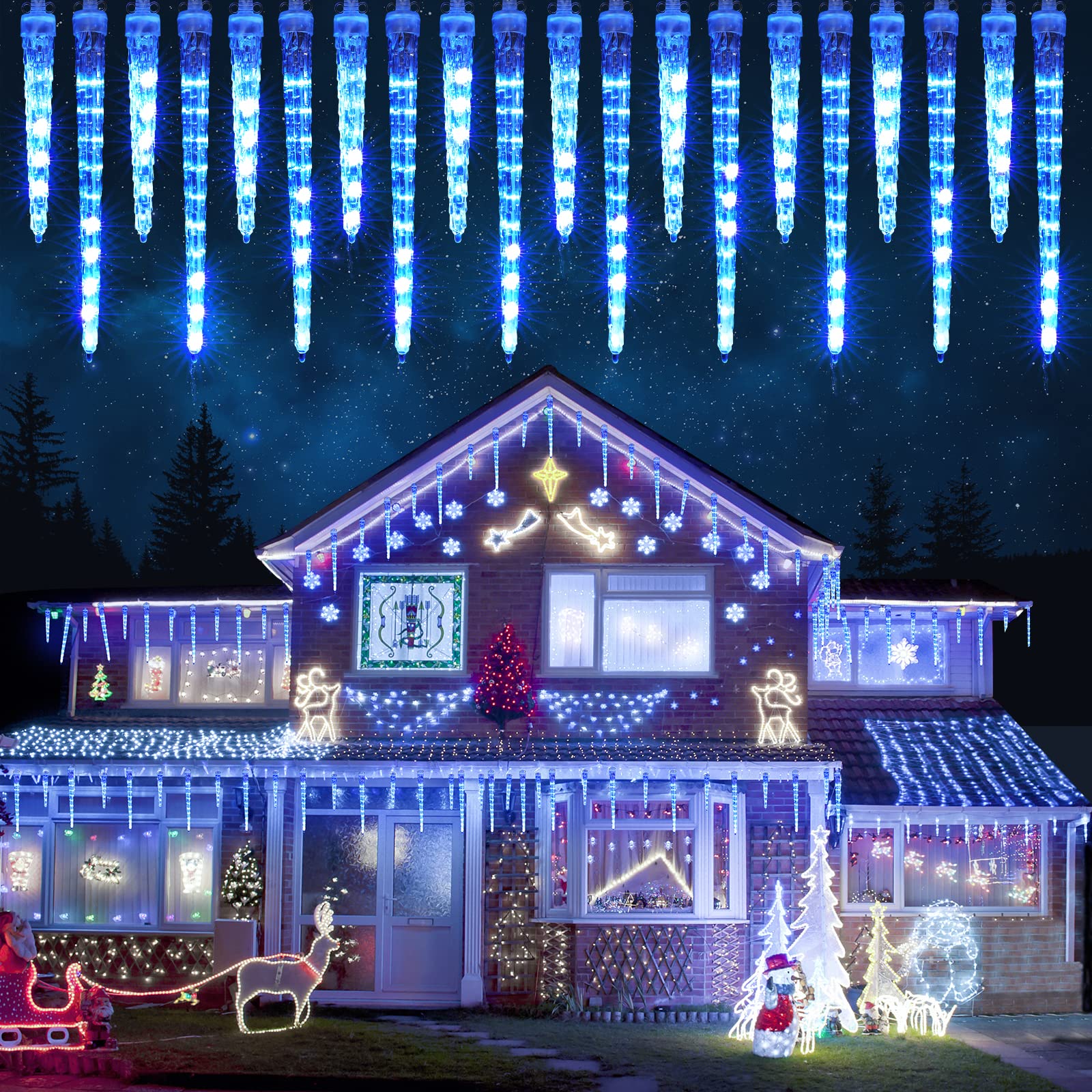 Joomer Icicle Christmas Lights Outdoor,13FT 20 Icicles 320 LED Meteor ...