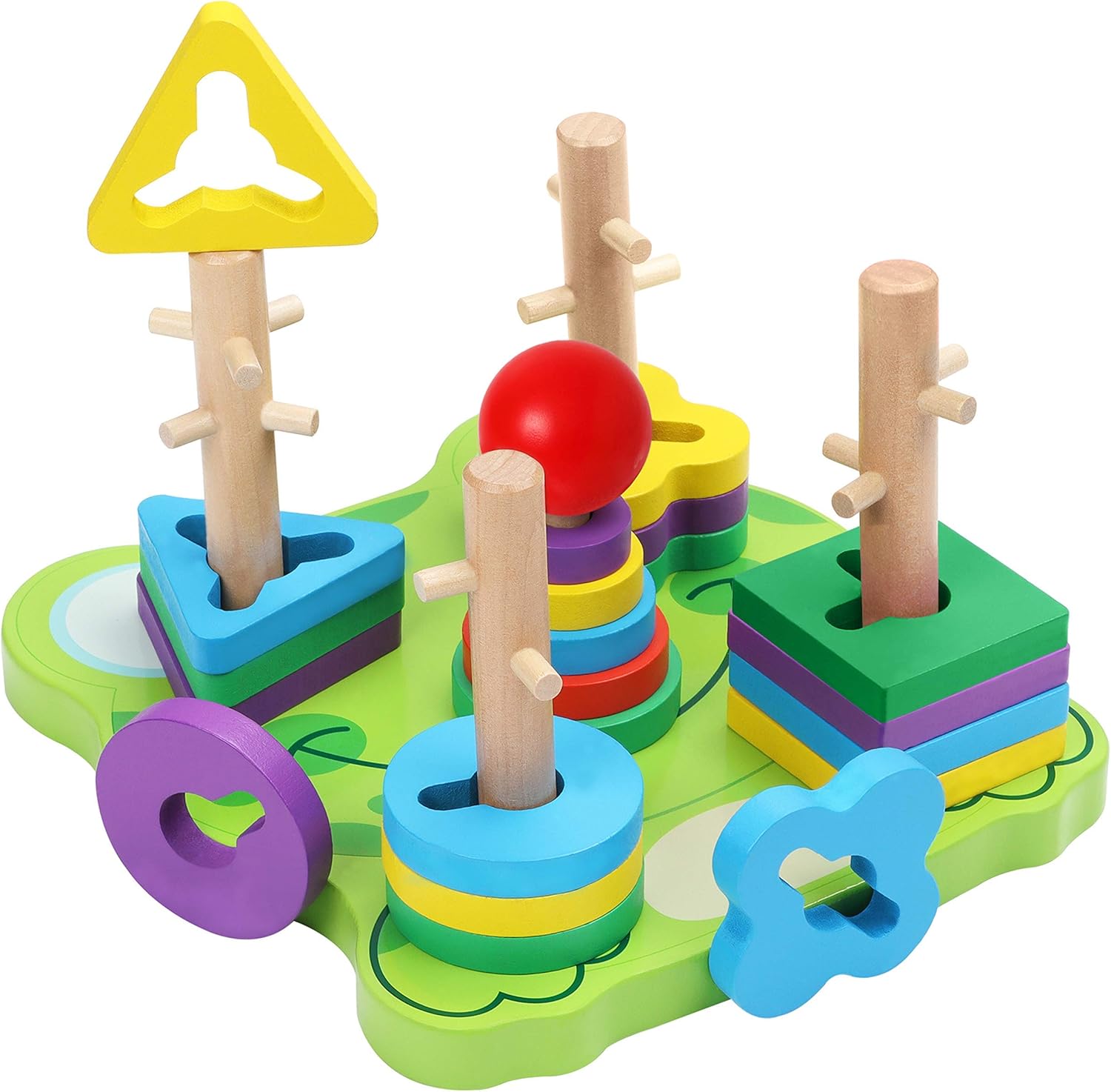 BELLE VOUS Wooden Frog Shape Sorter Stacking Puzzle Toy (23 Pieces ...