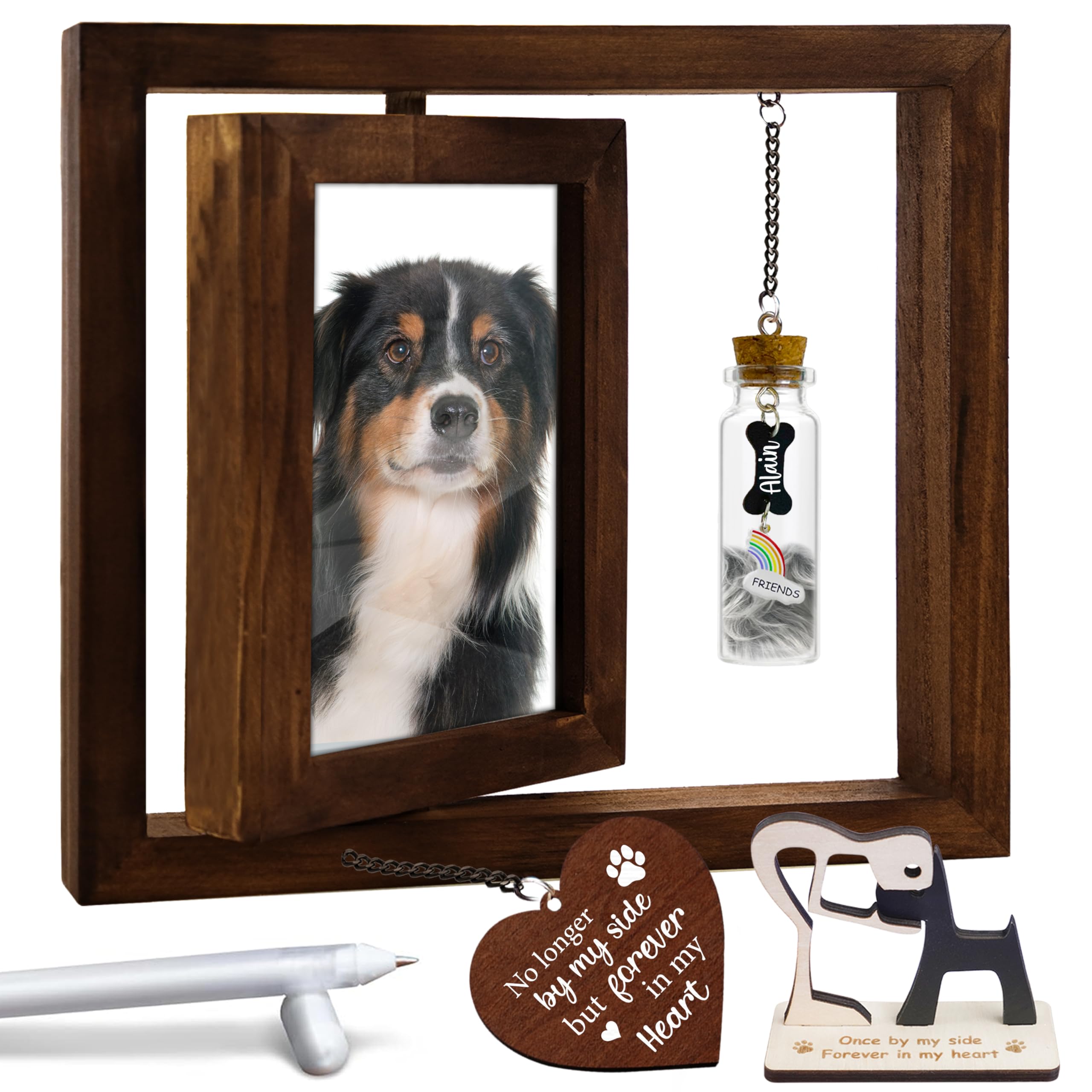 Pet Memorial Gift for Dogs Cats, Rustic 360 Rotating Picture Frame 6x4 ...